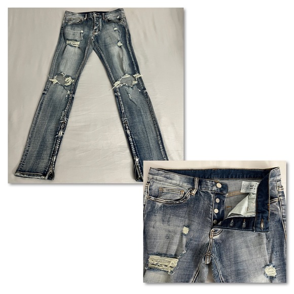 MNML | Jeans | Mnml Mens Distressed Skinny Jeans Ankle Zip 3 Blue ...
